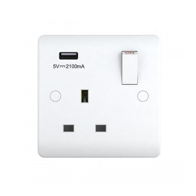 UK Single USB Socket - White